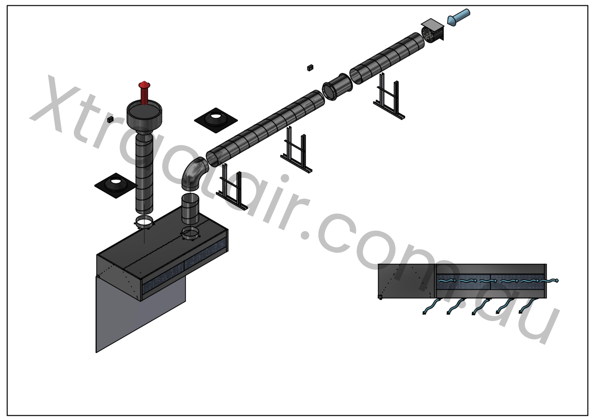 RA Fan and duct kit -1 Horizontal - Xtractair